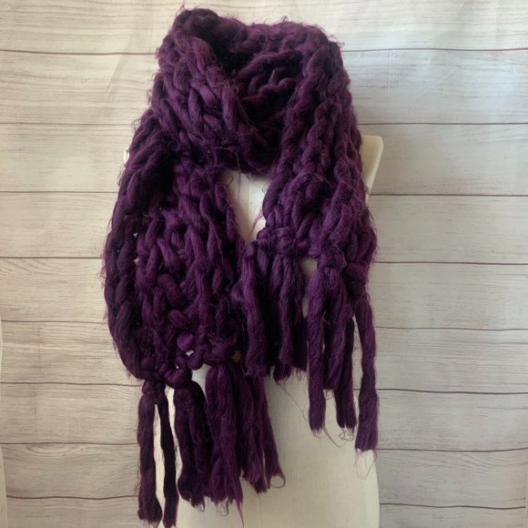 Accessories | Plum Purple Scarf With Fringe Soft Chunky Crocheted ...